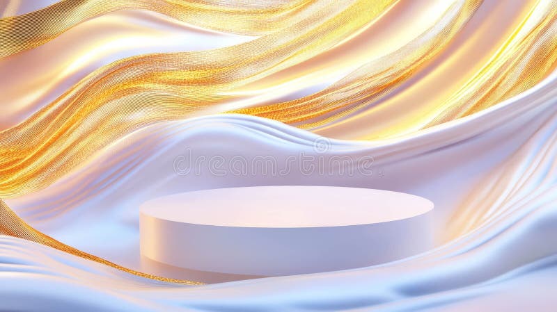 Elegant Abstract Background with Suspended Podium and Flowing Fabric ...