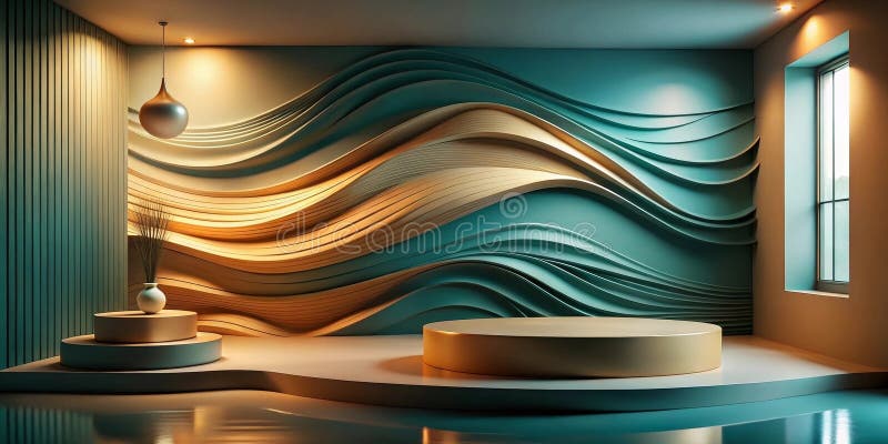 Elegant Abstract Display with Wave Pattern Background and Golden ...