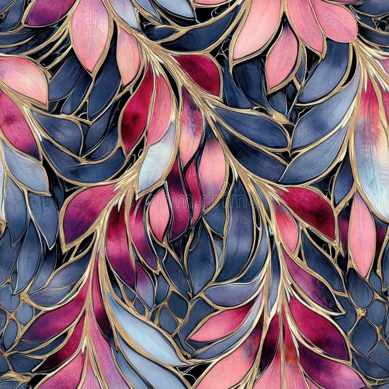 Elegant Abstract Floral Pattern with Golden Accents on Navy Background ...