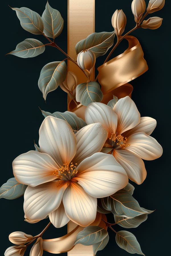 Elegant Abstract Flower Design with Golden Banner Stock Illustration ...