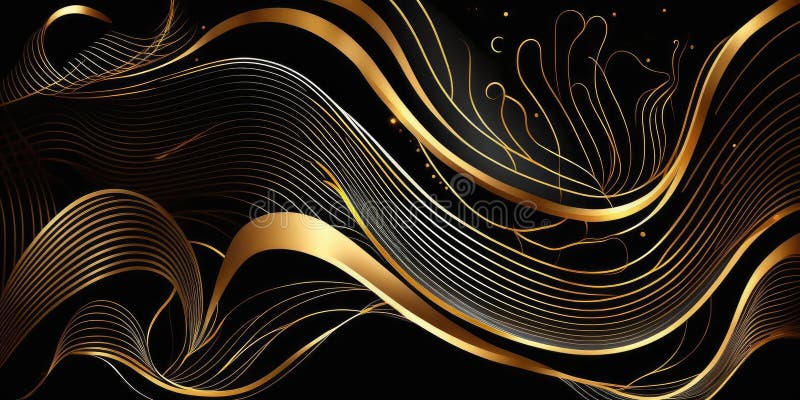 Elegant Abstract Gold Curve Line on Black Background Stock Illustration ...