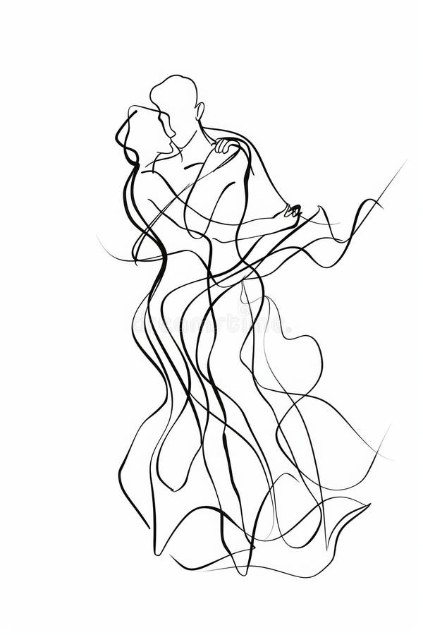 Elegant Abstract Illustration of a Dancing Couple in a Single Black ...