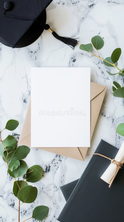 Elegant Aesthetic Invitation Template for Graduation, Empty White Blank ...