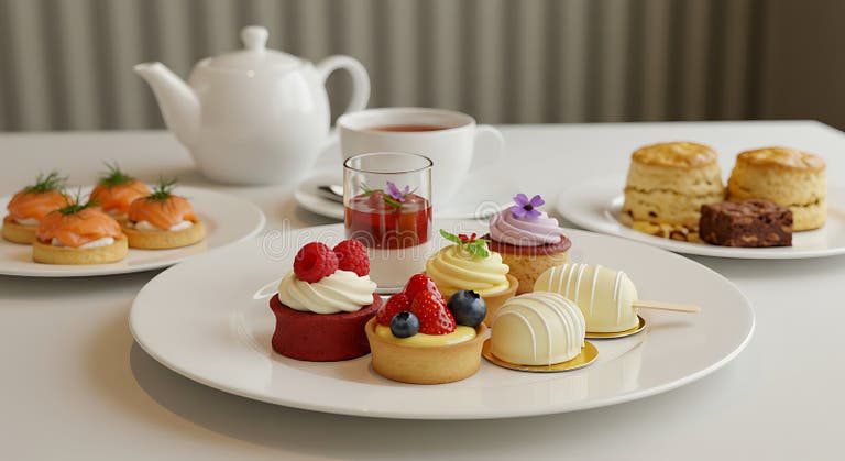 Elegant Afternoon Tea with Assorted Pastries and Tea Service Stock ...