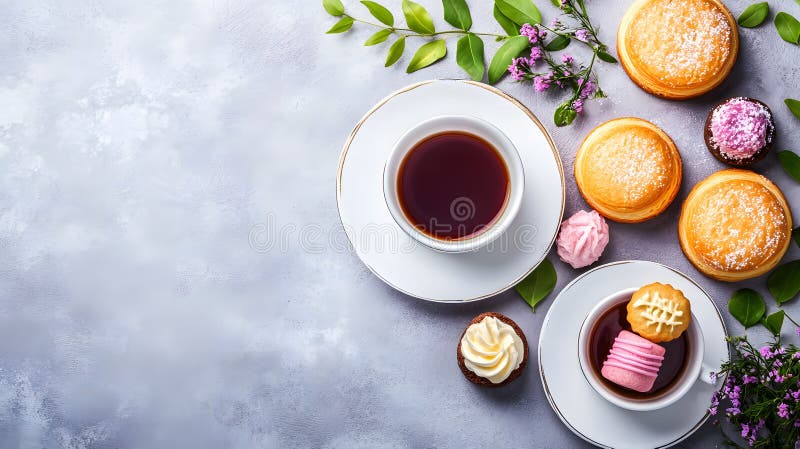 Elegant Afternoon Tea Delicious Pastries Tea and Flowers Stock ...