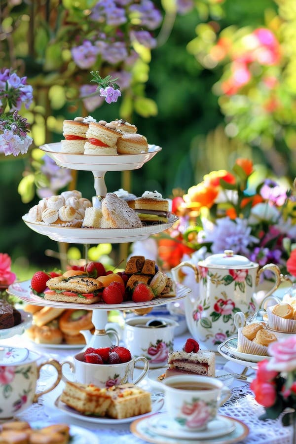 Elegant Afternoon Tea Setting with Floral Decorations Stock ...