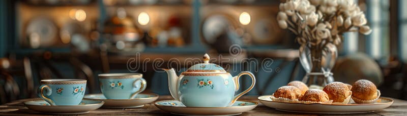Elegant Afternoon Tea Setup with Teapot and Pastries Stock Photo ...