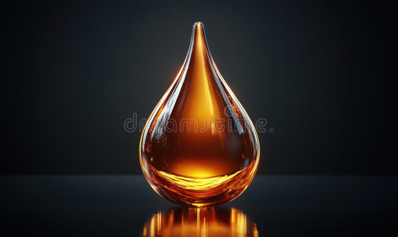 Elegant Amber Glass Drop Sculpture with Reflective Surface and Soft ...