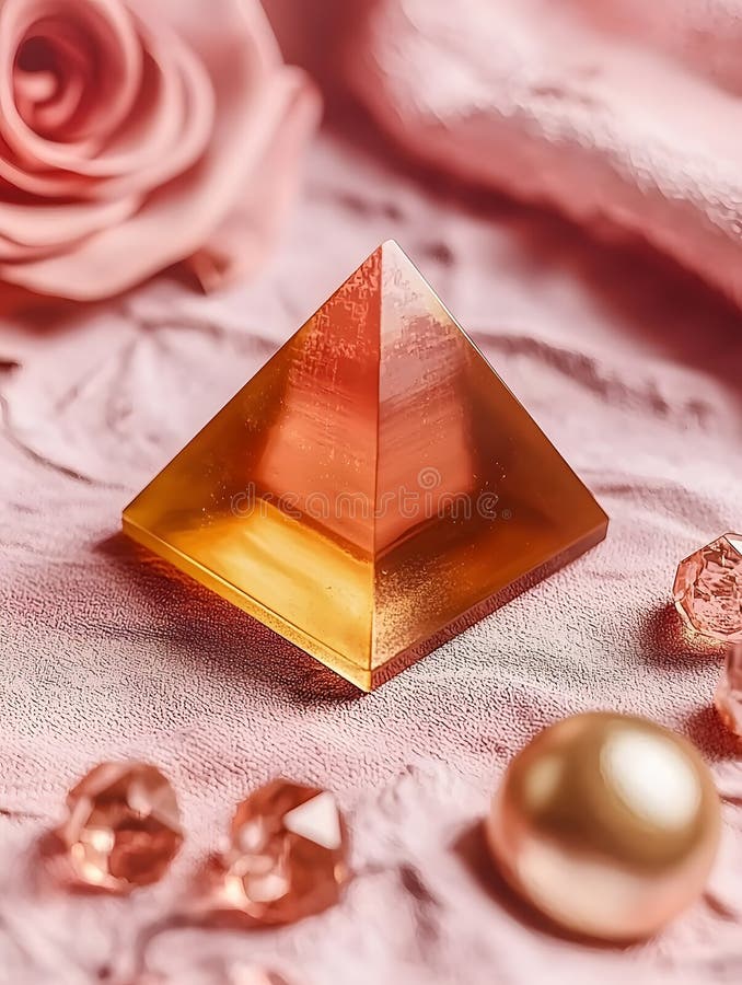 Elegant Amber Pyramid on Soft Pink Fabric Stock Photo - Image of ...