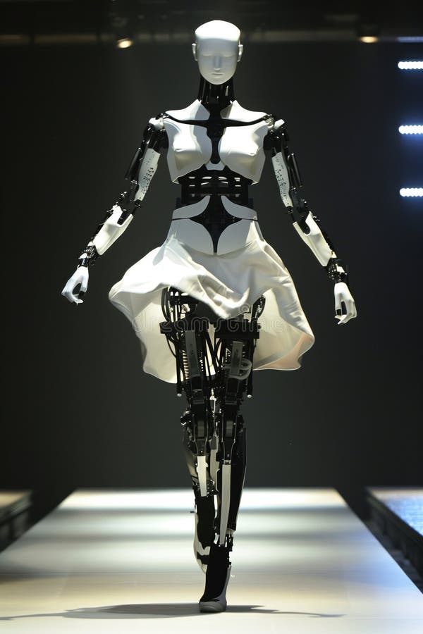 Elegant Android Model on Runway. Futuristic Fashion Concept. Stock ...