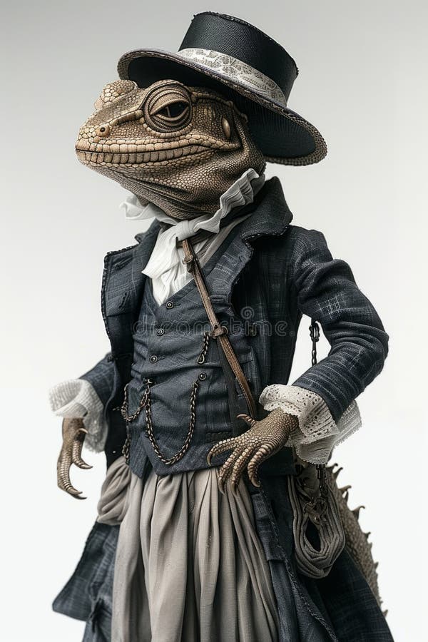 Elegant Anthropomorphic Lizard in Vintage Attire Posing Stock Photo ...