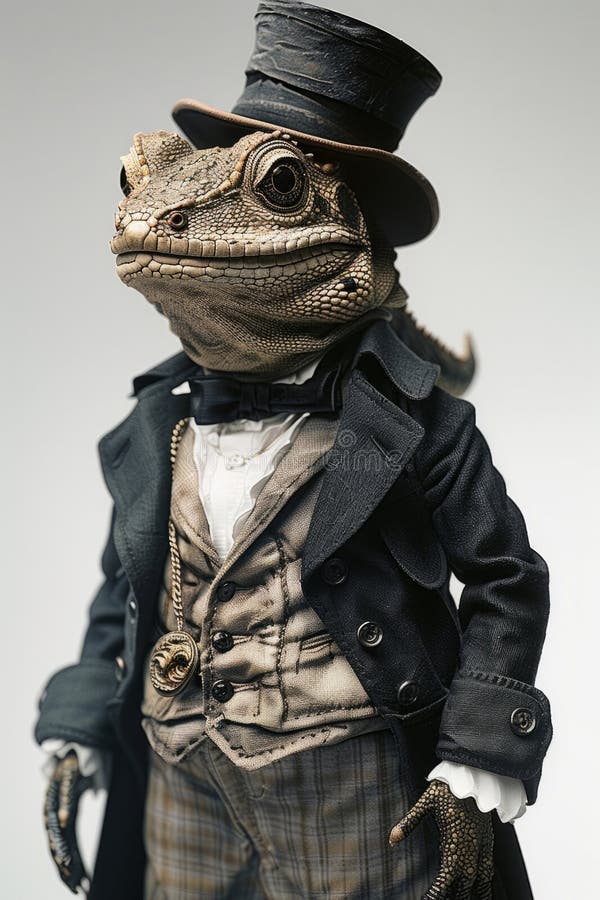 Elegant Anthropomorphic Lizard in Vintage Attire Posing Stock Photo ...