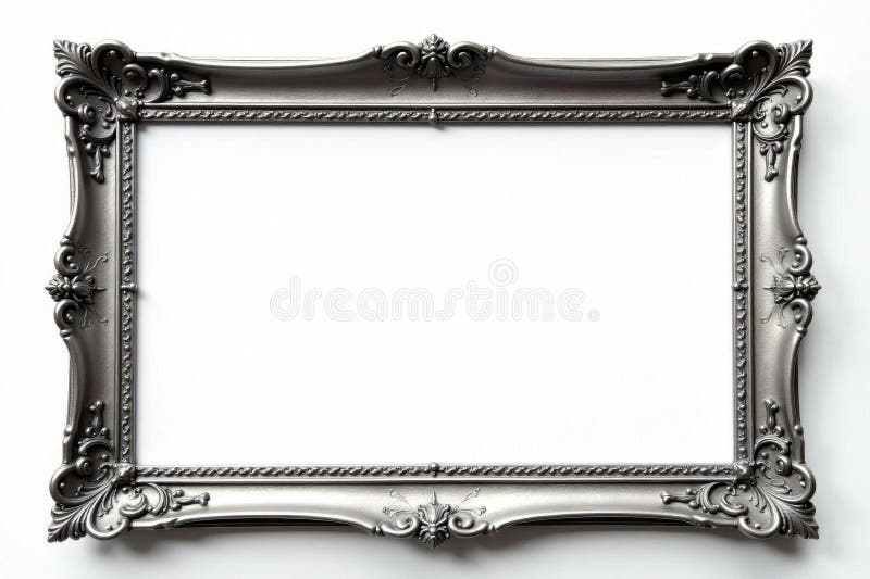 Elegant Antique Silver Frame Isolated on White , Ornate, Reflection ...