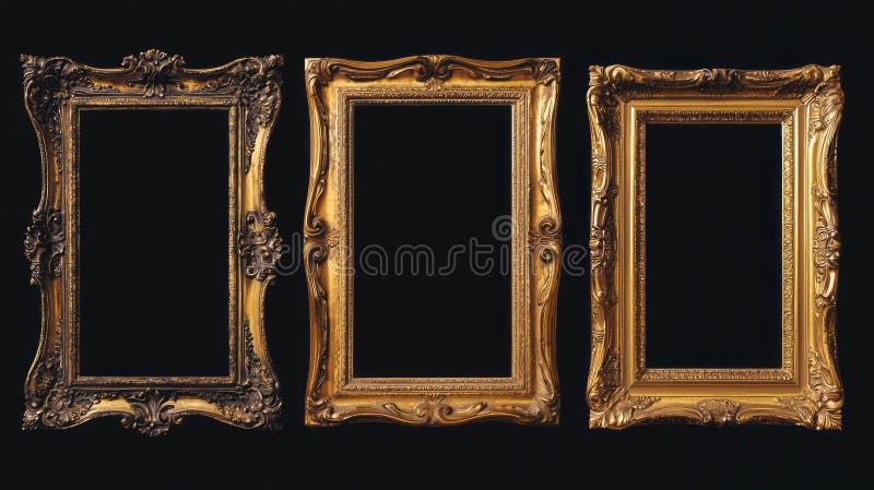 Elegant Antique Style Decorative Empty Picture Frames on a Dark ...