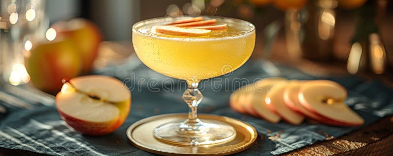 Elegant Apple Cocktail with Sliced Apple Garnishes in a Classy Setting ...