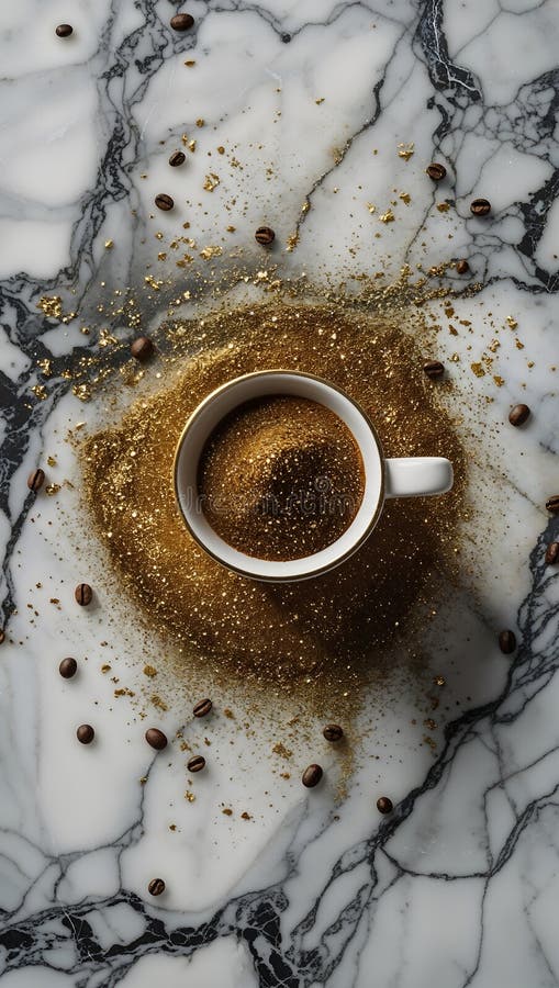 Elegant Arabic Coffee Grounds with Gold Dust on White Marble Stock ...