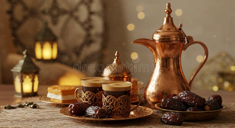Arabic Coffee Pot and Dates on the Table Stock Illustration ...