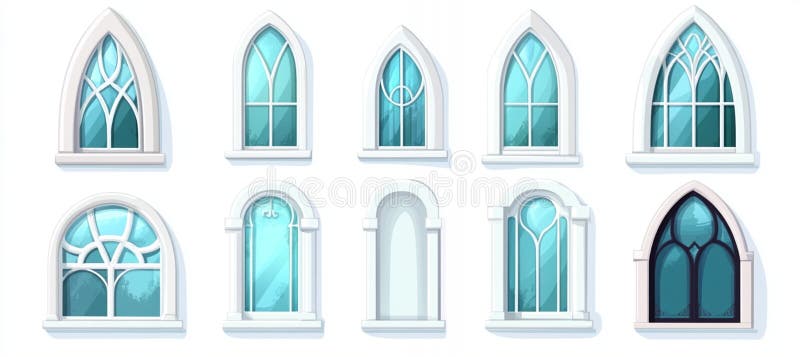 Elegant Arch Windows Set Gothic Style Design Elements Art Blue Home ...