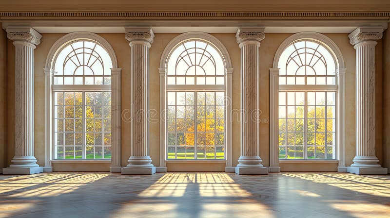 Elegant Arched Windows with Sunlight Illuminating a Classic Interior ...