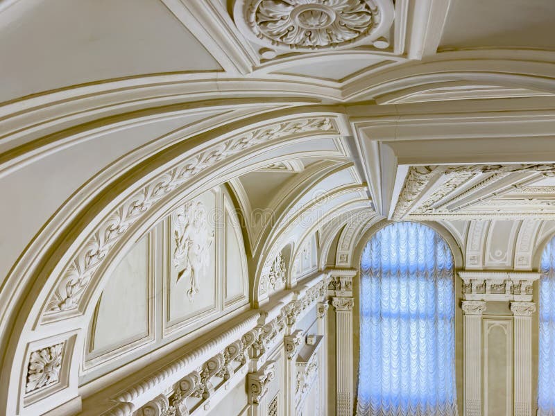 Elegant Architectural Ceiling with Detailed Molding Stock Image - Image ...