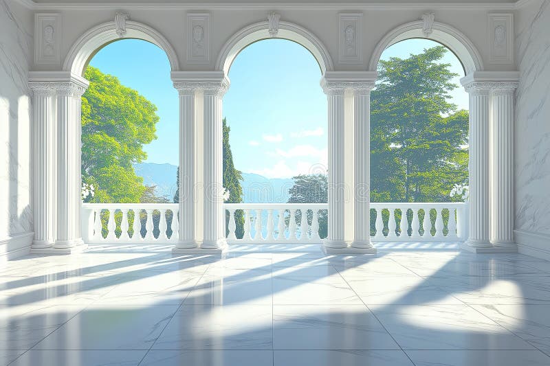 Elegant Architectural Palace Setting with Columned Balcony Overlooking ...