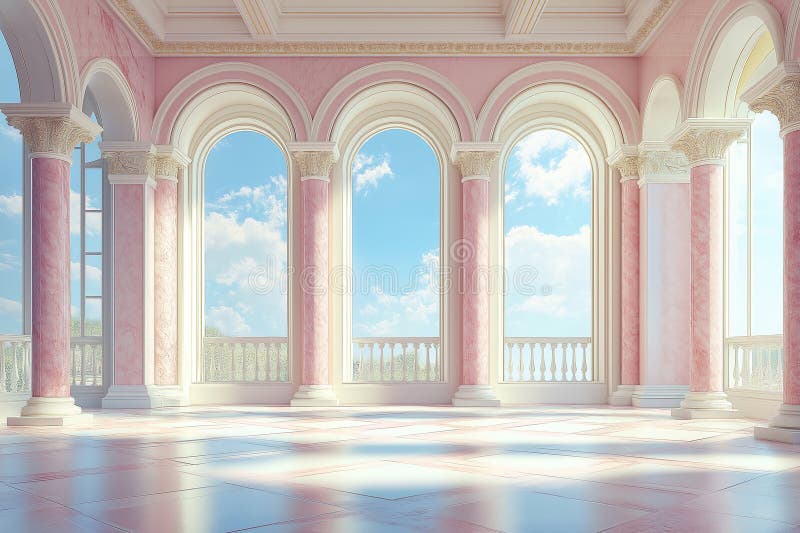 Elegant Architectural Palace Setting with Columned Balcony Overlooking ...