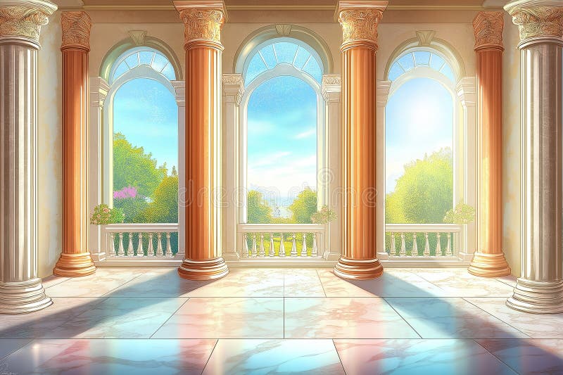 Elegant Architectural Palace Setting with Columned Balcony Overlooking ...