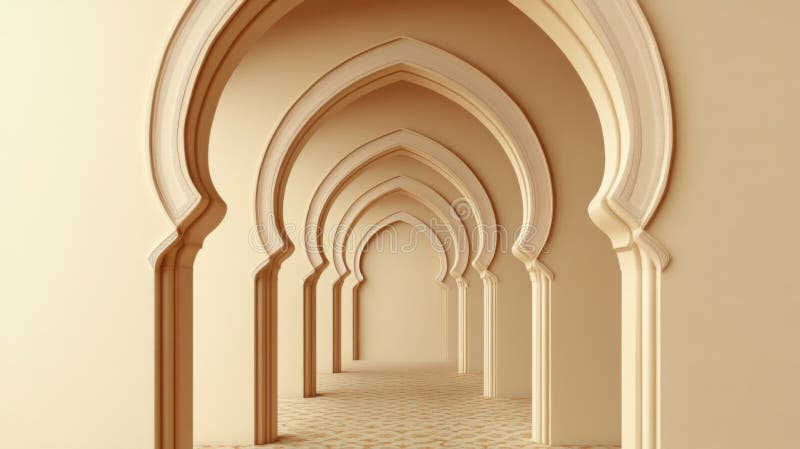 Elegant Archway Corridor in Beige Tones Stock Illustration ...