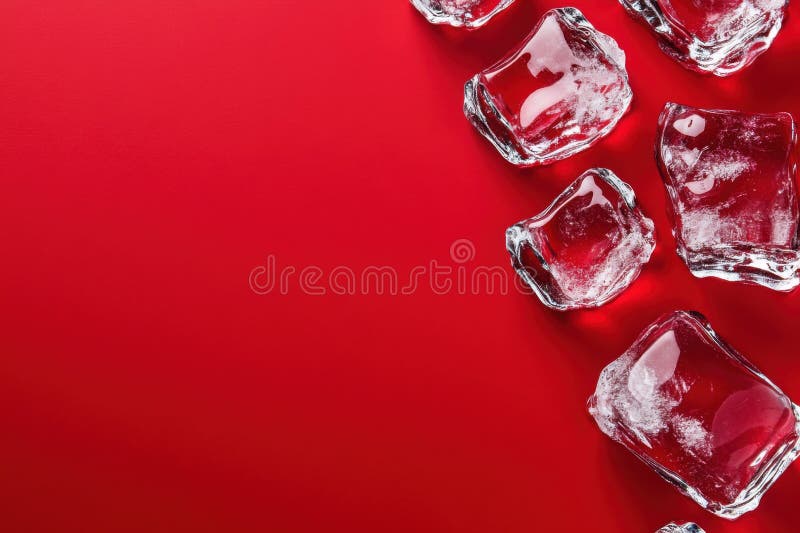 Elegant Arrangement of Clear Ice Cubes on a Bright Red Surface for ...