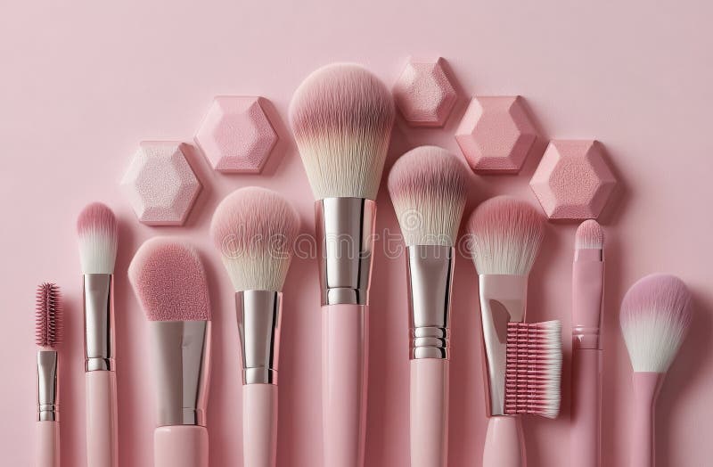 Elegant Arrangement of Diverse Makeup Brushes in a Circular Layout on a ...