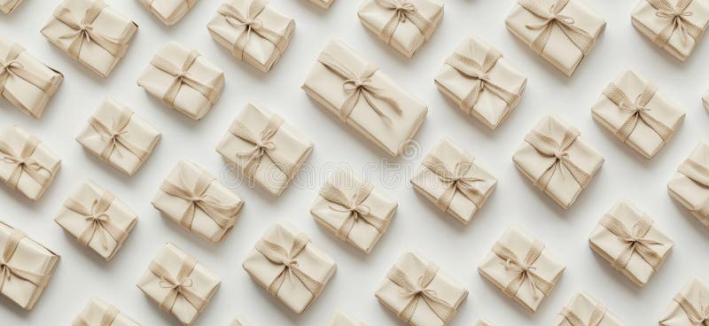 Elegant Arrangement of Gift Boxes with Beige Ribbons on White ...