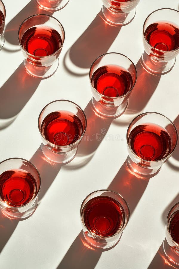 Elegant Arrangement of Red Drinks in Clear Glasses on a Bright Surface ...