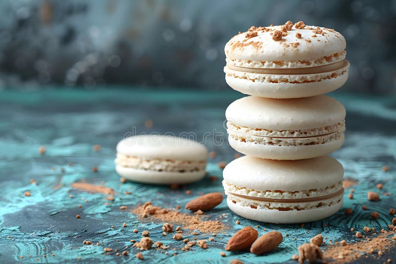 Elegant Arrangement of White Macarons with Almonds on Textured Surface ...
