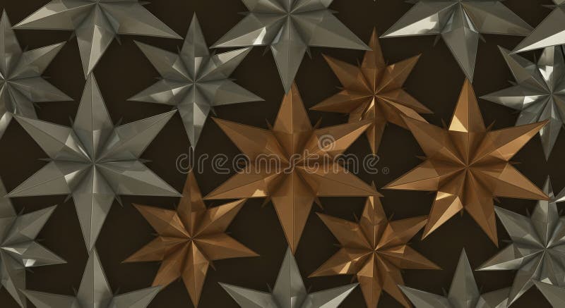 Elegant Array of Metallic Origami Stars, Bronze and Silver, on a Dark ...