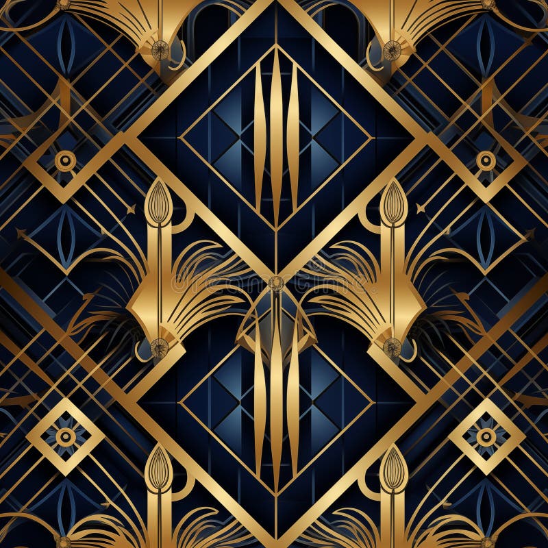 Elegant Art Deco Geometric Pattern in Gold and Deep Blue Luxurious ...