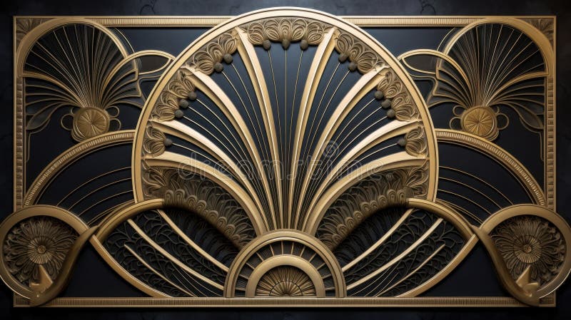 Elegant Art Deco Gold Panel with Intricate Geometric Patterns Stock ...