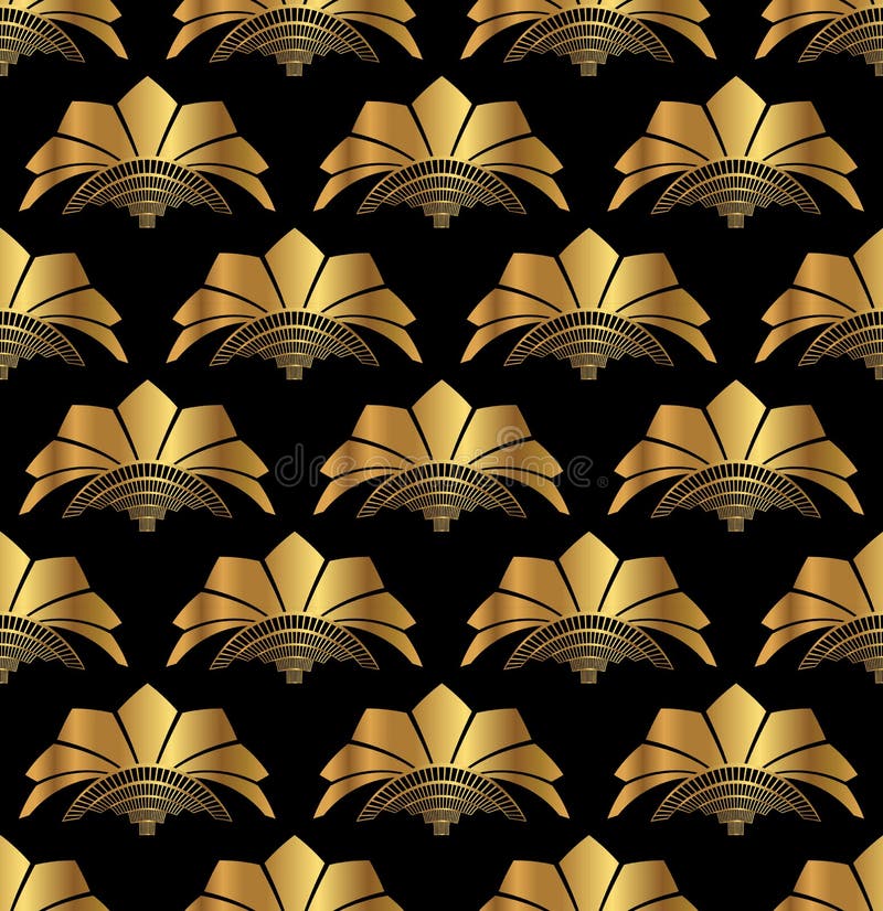 Elegant Art Deco Gold Seamless Pattern with Fans Stock Vector ...