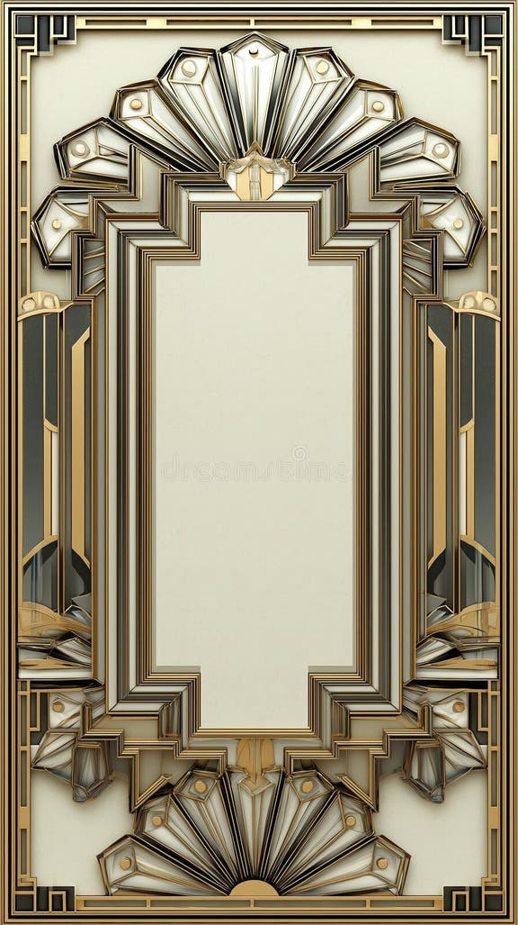 Elegant Art Deco Rectangular Frame. Ornate Symmetrical Gold and Silver ...