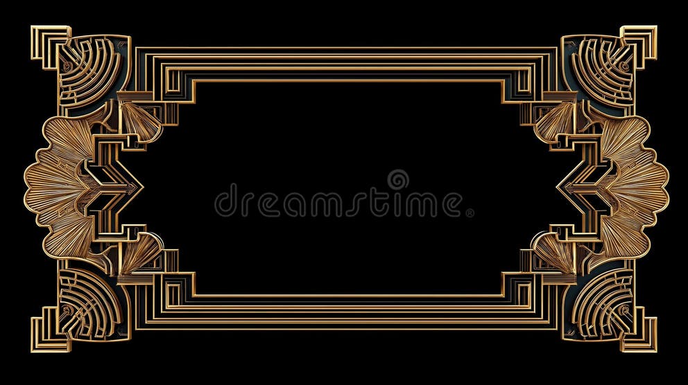 Elegant Art Deco Rectangular Frame. Ornate Symmetrical Gold and Silver ...