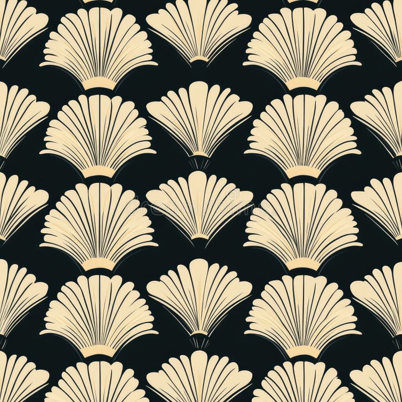 Elegant Art Deco Shell Pattern on Dark Background for Design Use Stock ...