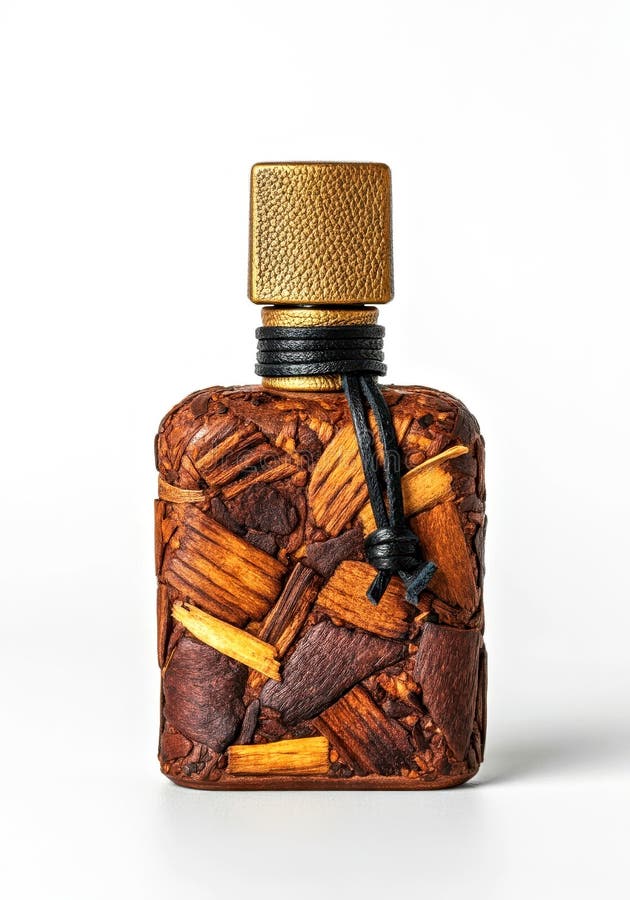 Elegant Artisan Perfume Bottle with Rustic Wooden Texture on White ...