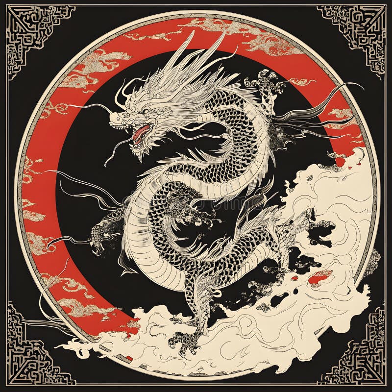 Elegant Asian Dragon in Bold Colors Stock Illustration - Illustration ...