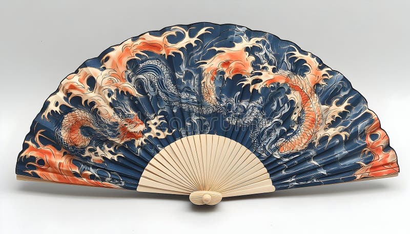 Dragon Waves Hand Fan stock illustration. Illustration of oriental ...