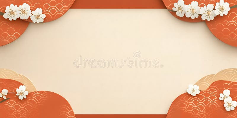 Elegant Asian Inspired Background with Floral Design and Wave Pattern ...