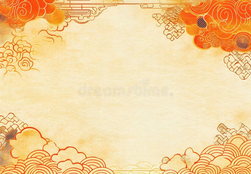 Elegant Asian Inspired Background with Orange and Beige Clouds and ...