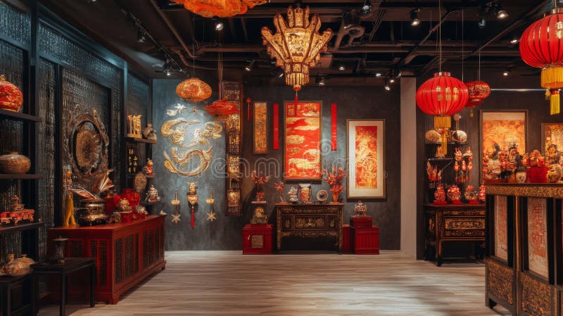 Elegant Asian Interior Design with Traditional Decor and Red Lanterns ...