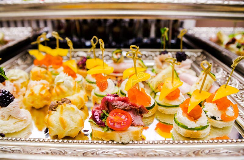 Elegant Assorted Canapes on Silver Tray Stock Image - Image of upscale ...