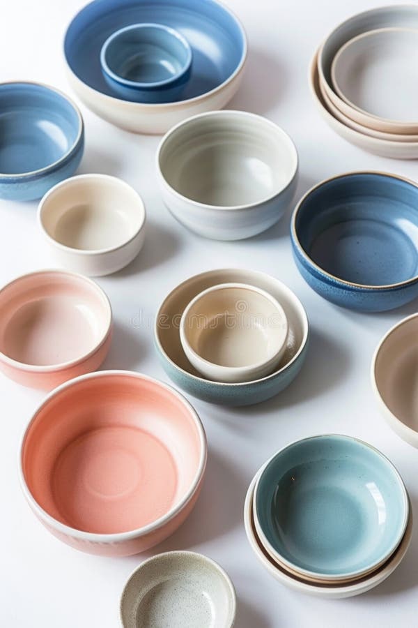Elegant Assortment of Ceramic Bowls in Pastel and Neutral Tones Stock ...