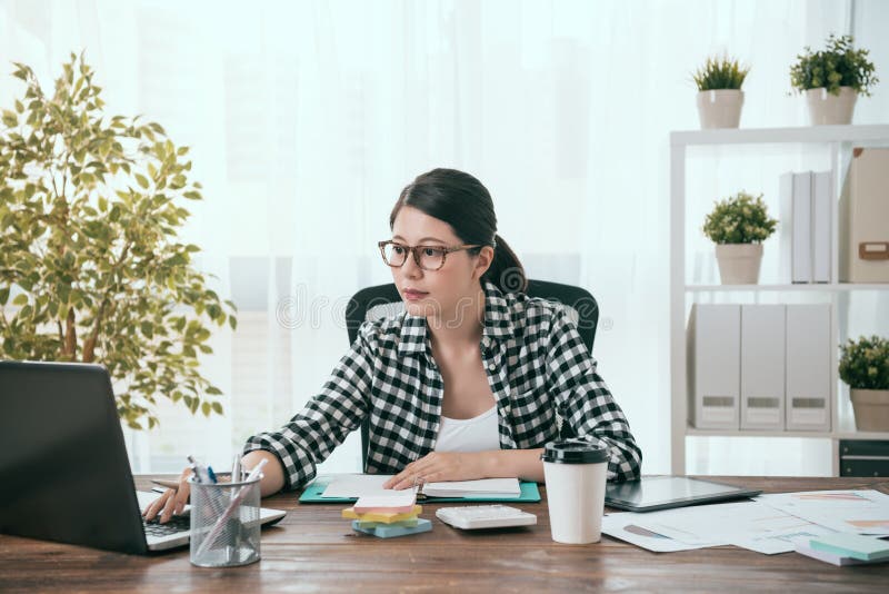 Elegant Female Office Worker Using Mobile Laptop Stock Image - Image of ...