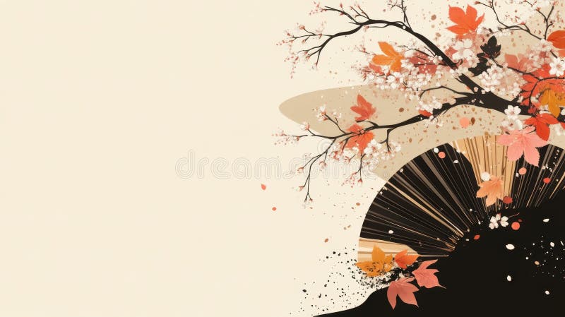 Elegant Autumn Fan with Falling Leaves and Floral Design Background ...